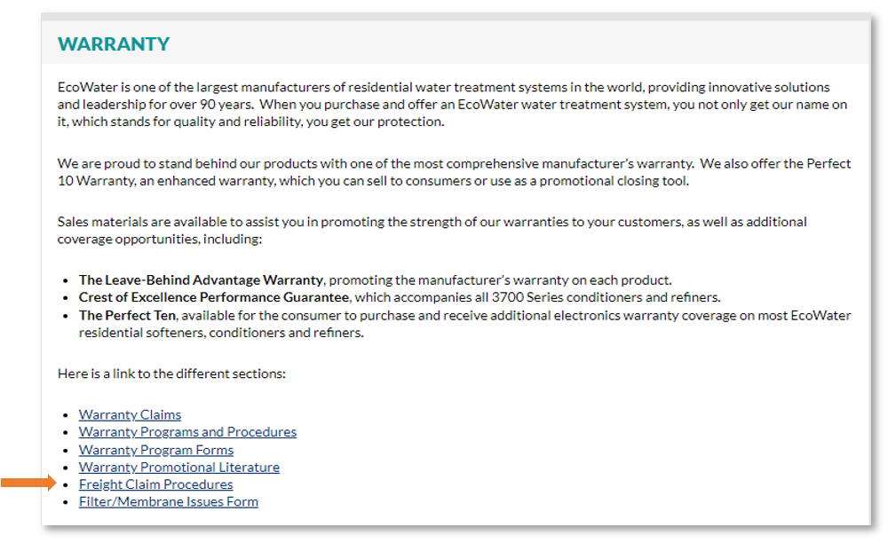 Freight Damage / Missing Items Claim – EcoWater Systems