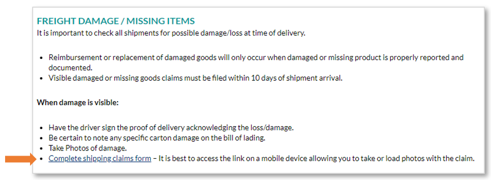 Freight Damage / Missing Items Claim – EcoWater Systems