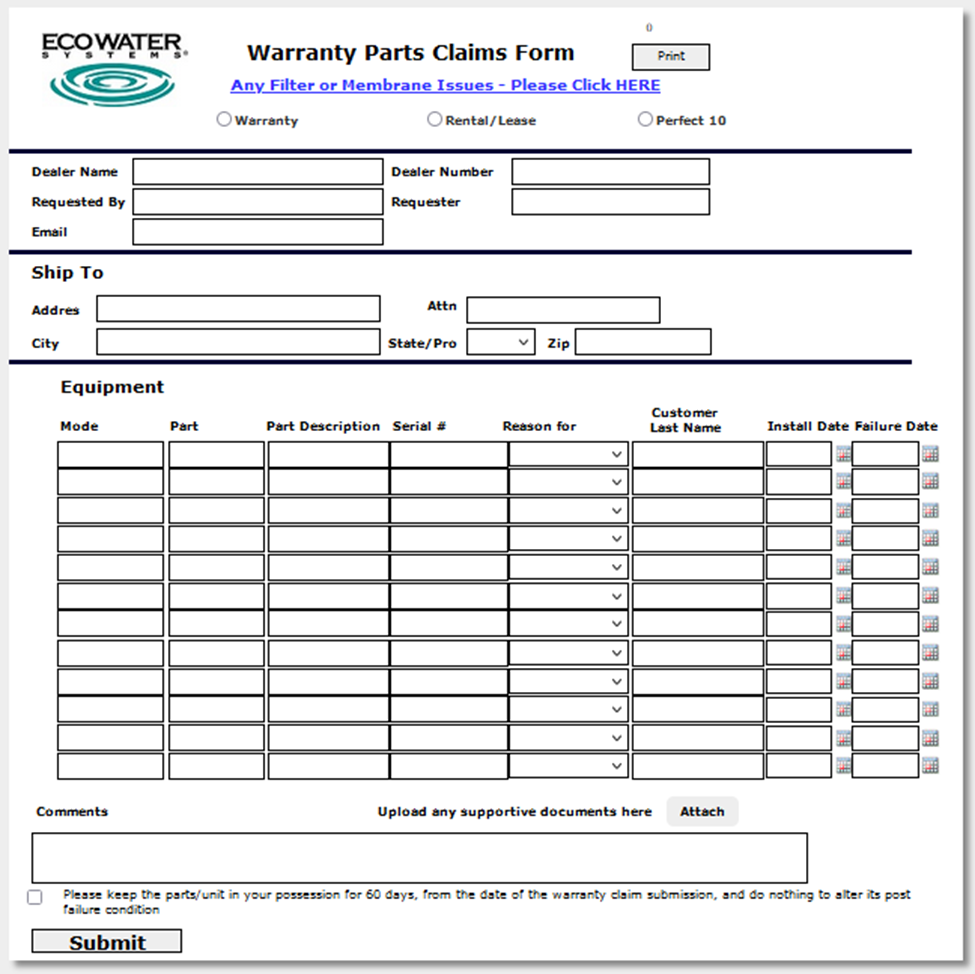 Dealer Warranty Info & Claims – EcoWater Systems