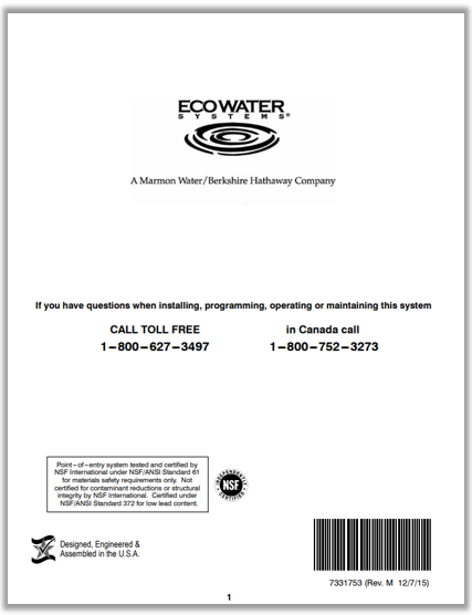 2015 - 1" Dual Disc Valve Softener Manual – EcoWater Systems