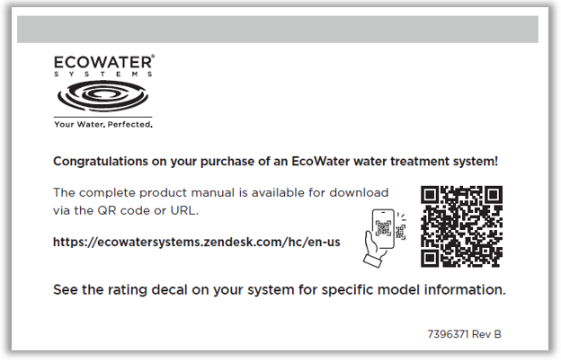 EcoWater Water Treatment System Product Insert (QR Code) – EcoWater Systems