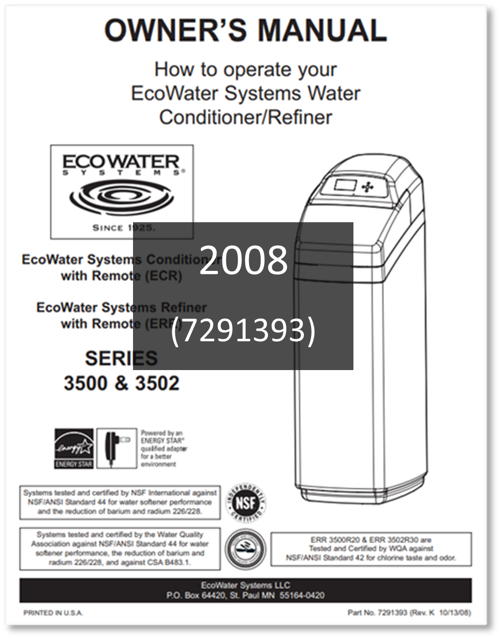 3500 & 3502 Conditioner Manual – EcoWater Systems