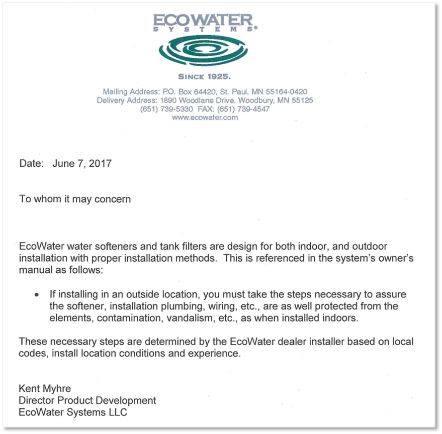 2017 Bulletin - Outdoor Installation – EcoWater Systems